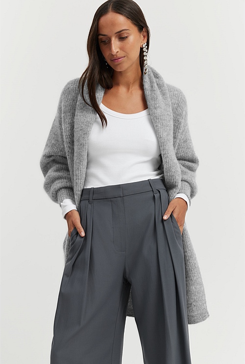 Soft Silver Marle Brushed Cardigan - Knitwear | Country Road