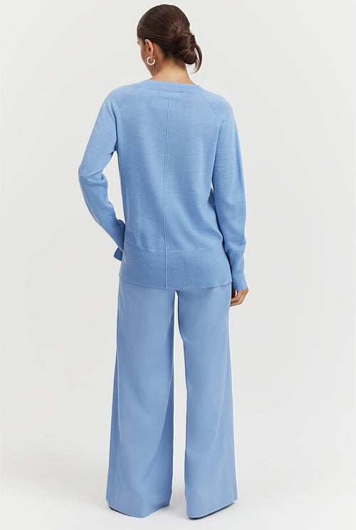Cerulean Blue Verified Merino Wool V-neck Knit - Natural Fibres ...