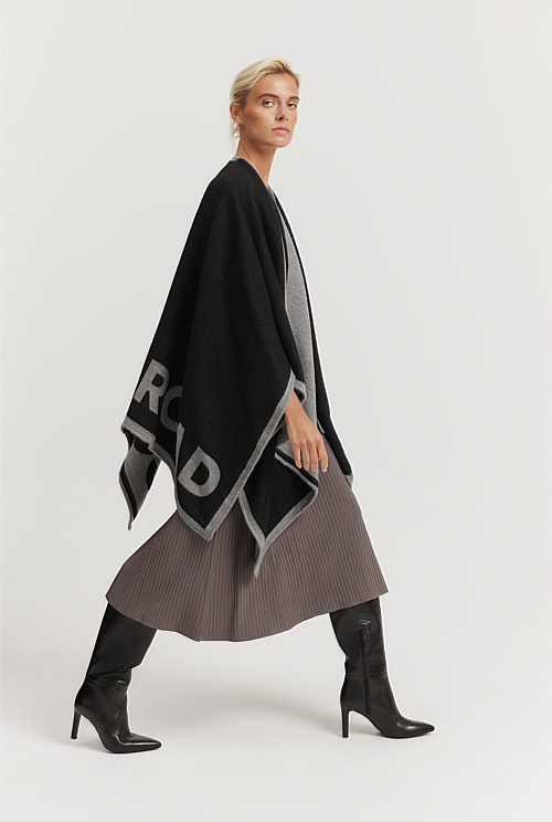 Black Branded Logo Poncho - Hats, Scarves & Gloves | Country Road