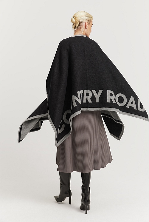 Black Branded Logo Poncho - Hats, Scarves & Gloves | Country Road