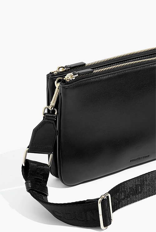 Black Large Double Zip Crossbody Bag - Bags | Country Road