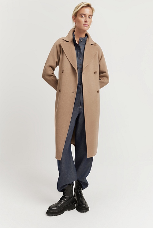 Camel Double-breasted Soft Coat - Jackets & Coats | Country Road