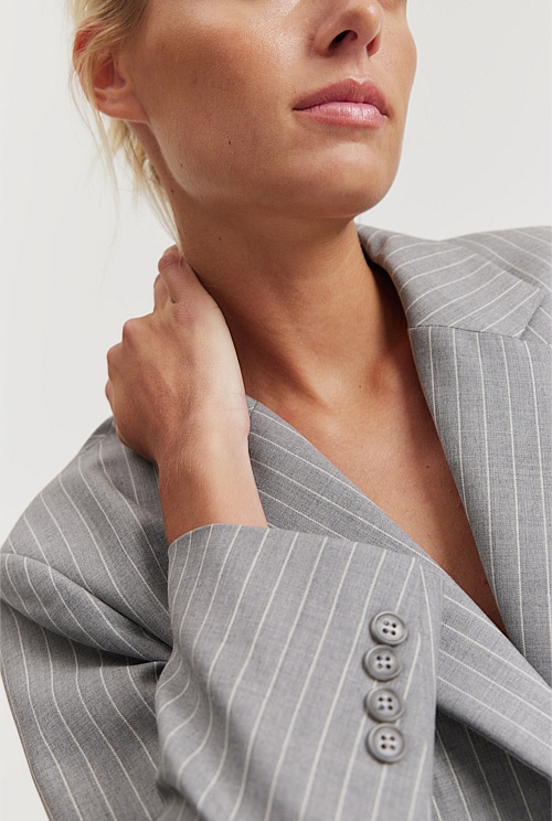 French Grey Pinstripe Blazer - Natural Fibres | Country Road