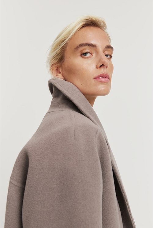 Mushroom Double-breasted Cocoon Coat - Jackets & Coats | Country Road