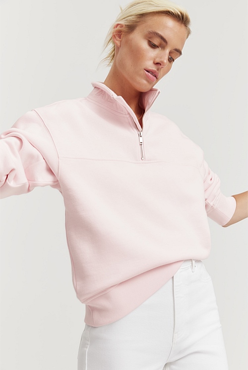 Petal Australian Cotton Zip Collar Sweat - Natural Fibres | Country Road