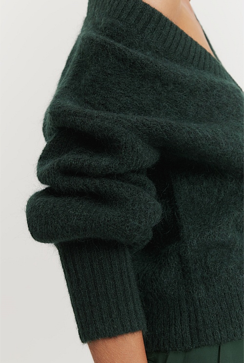 Dark Spruce Brushed Crop Cardigan - Knitwear | Country Road