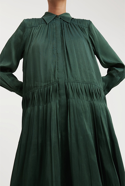 Dark Spruce Tuck Detail Mini Shirt Dress - Natural Fibres | Country Road