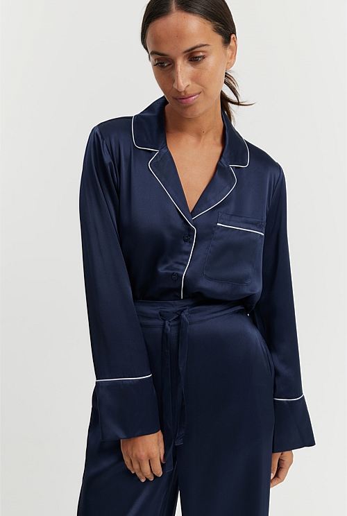 Navy Silk Pyjama Set - Sleepwear | Country Road