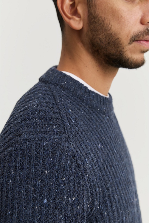 Midnight Blue Merino Nep Crew Knit - Knitwear | Country Road