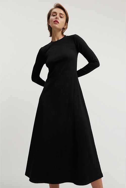Black Midi Rib Dress - Dresses | Country Road