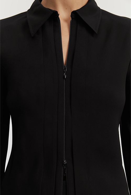 Black Fitted Zip Front Shirt - Shirts | Country Road