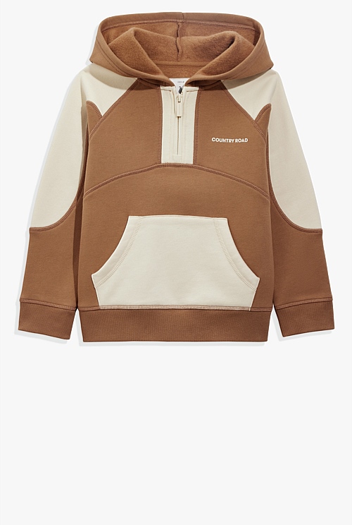 Camel Australian Cotton Panel Hooded Sweat - Sweats | Country Road