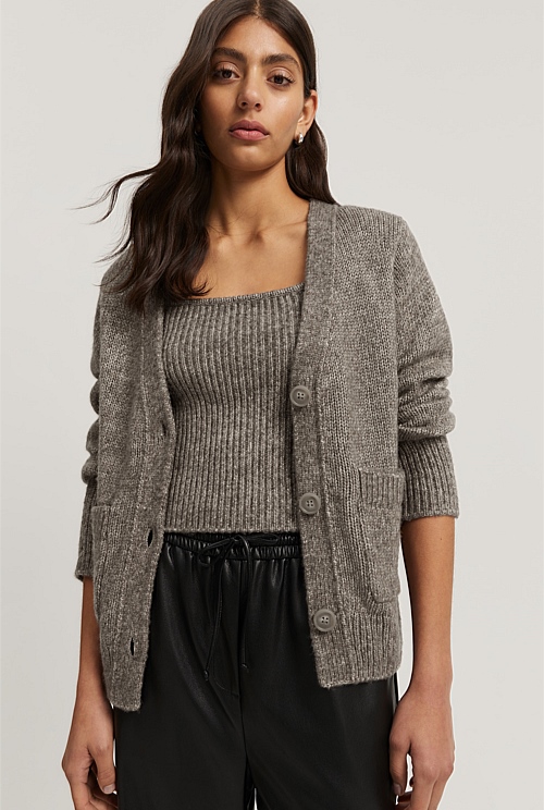 Charcoal Marle Crop Cardigan - Knitwear | Country Road