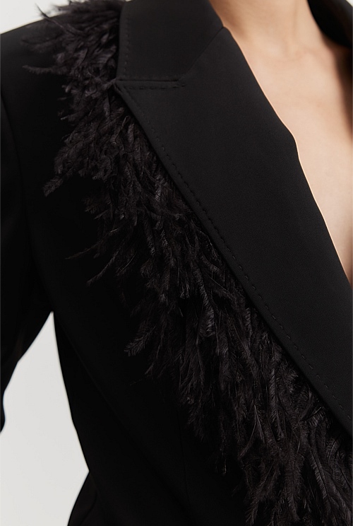 Black Feather Trim Blazer - Jackets & Coats | Country Road