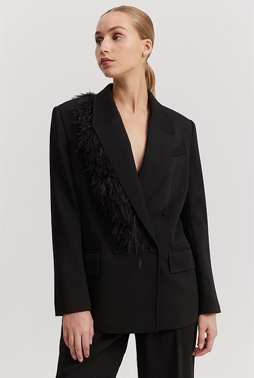 Black Feather Trim Blazer - Jackets & Coats | Country Road