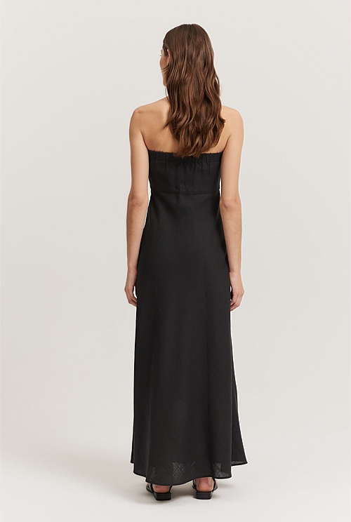 Black Organically Grown Linen Strapless Dress - Dresses | Country Road