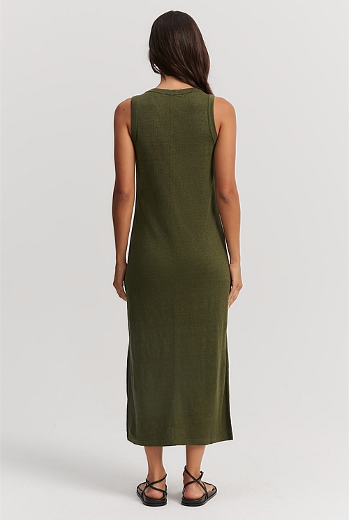 Dark Olive Linen Jersey Dress - Dresses | Country Road