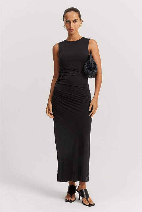 Black Cupro Jersey Racerback Dress - Dresses | Country Road