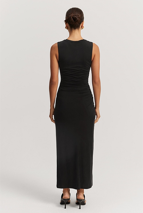 Black Cupro Jersey Racerback Dress - Dresses | Country Road