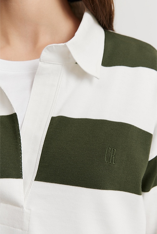 Hunter Green Stripe Australian Cotton Stripe Long Sleeve Rugby Top ...