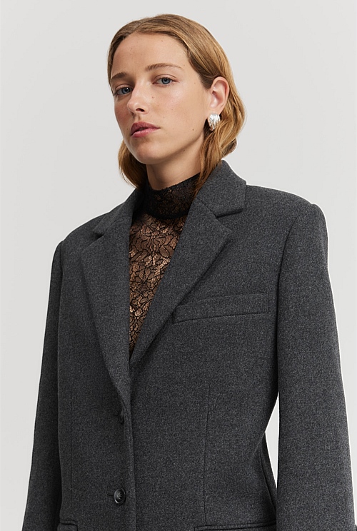Charcoal Felted Tailored Coat - Jackets & Coats | Country Road