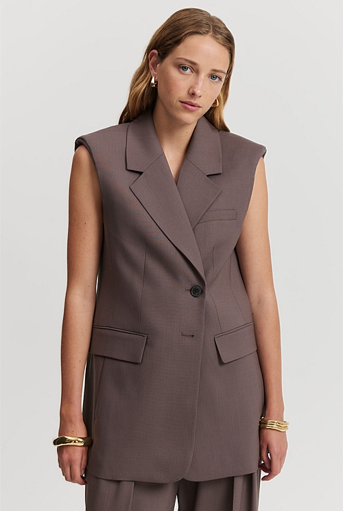 Truffle Wool Single-Breasted Vest - Natural Fibres | Country Road