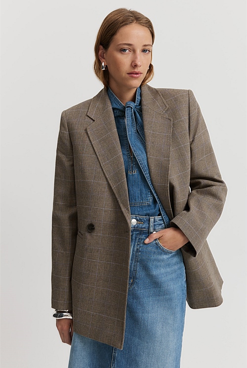 Twill Check Twill Check Blazer - Natural Fibres | Country Road