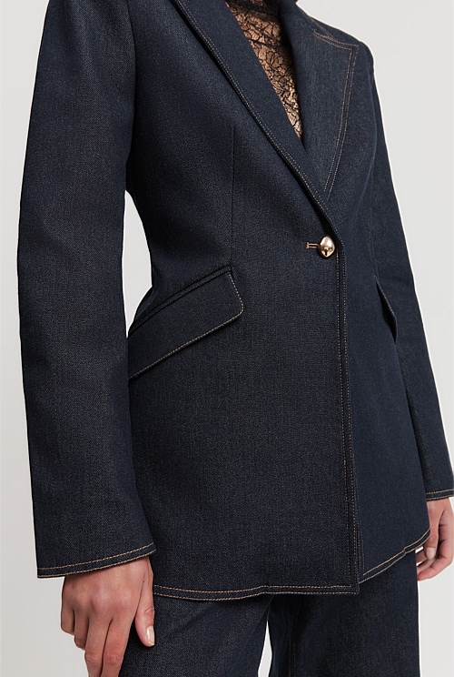 Indigo Rinse Cinched Denim Blazer - Jackets & Coats | Country Road