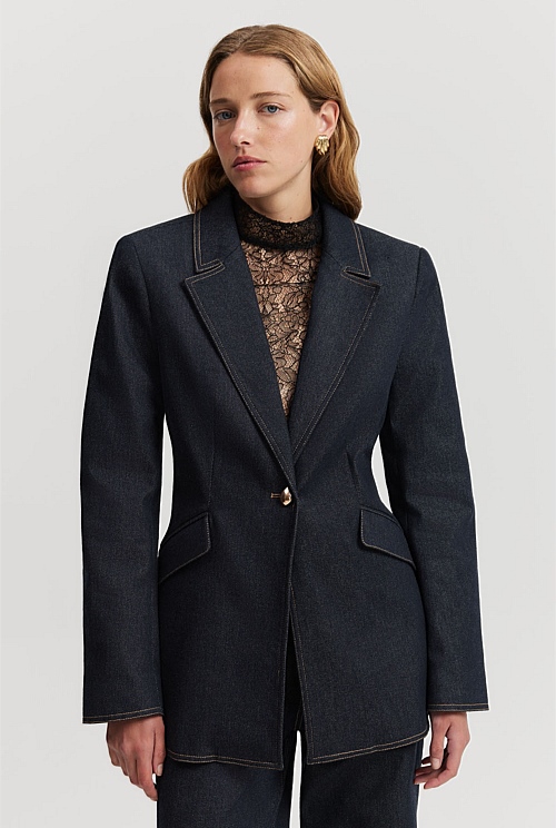 Indigo Rinse Cinched Denim Blazer - Jackets & Coats | Country Road