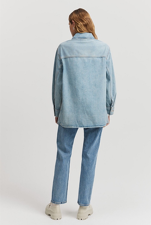 Aged Soft Wash Denim Shacket - Natural Fibres | Country Road