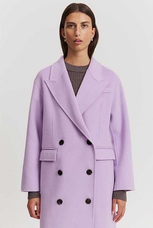 Lilac Double-Breasted Soft Coat - Jackets & Coats | Country Road