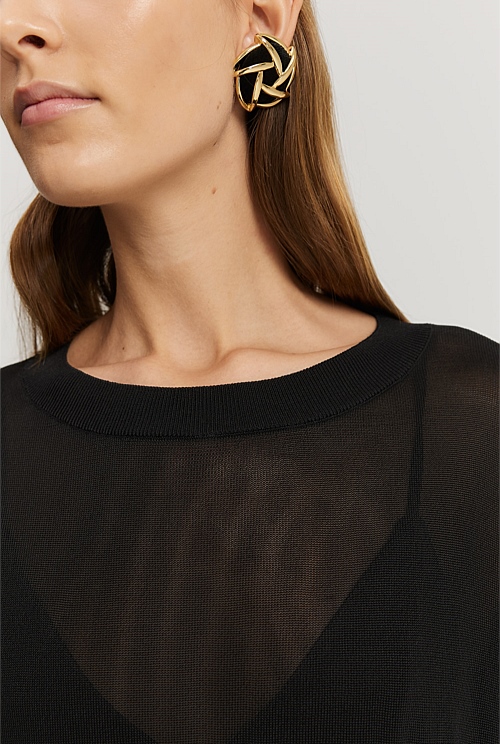 Black Sheer Knit T-Shirt - Knitwear | Country Road