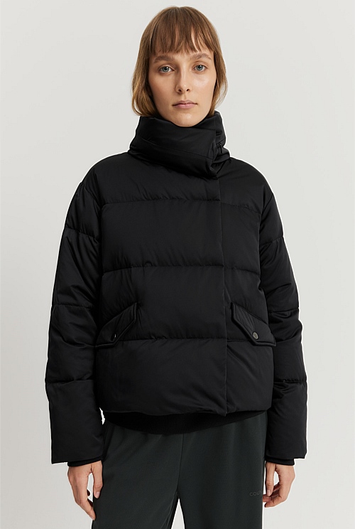 Black Recycled Polyester Relaxed Puffer Jacket - Jackets & Coats ...
