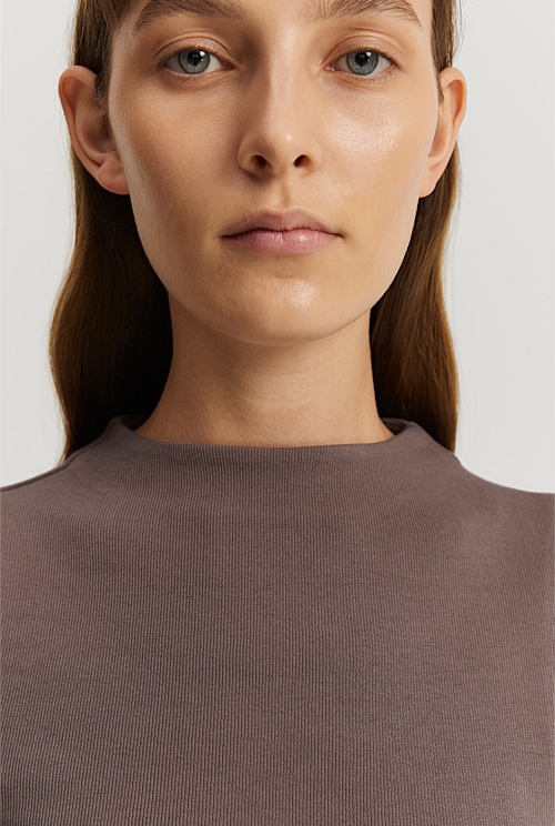 Truffle Australian Cotton Blend Mock Neck Rib Tank - T-Shirts & Tops ...