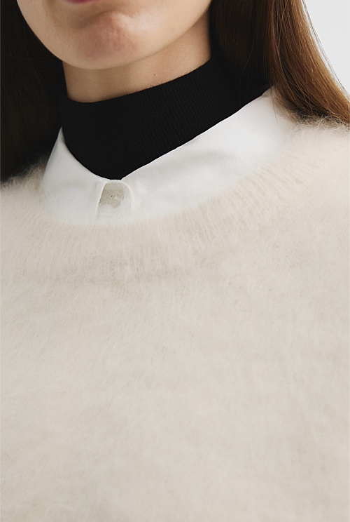 Cream Soft Fluffy Crew Neck - Knitwear | Country Road