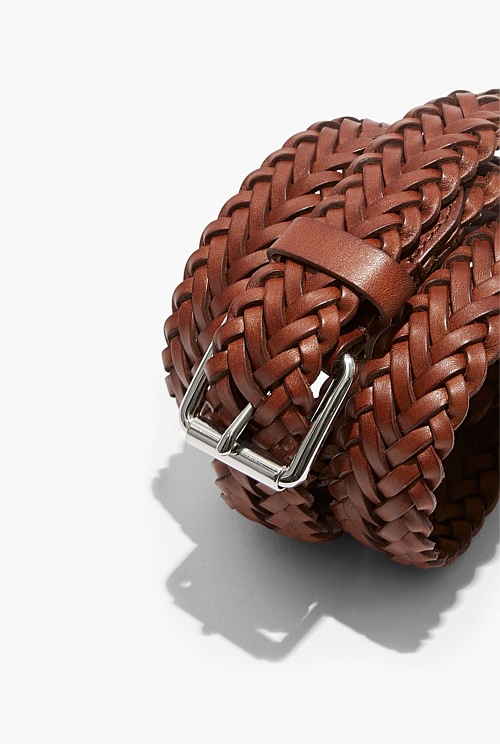 Caramel Brown Plaited Belt - Belts | Country Road