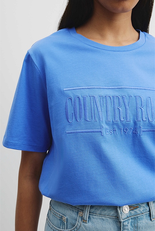 Electric Blue Verified Australian Cotton Heritage Embroidered T-Shirt ...