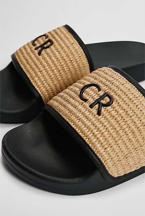 Black CR Straw Slide - Holiday | Country Road