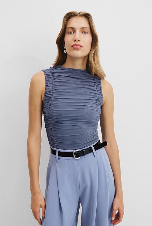 Steel Blue Ruched Bodysuit - Work | Country Road