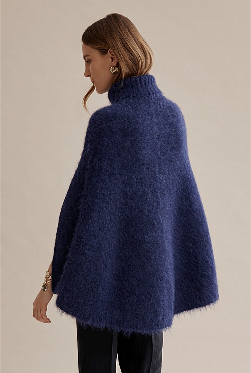 Navy Luxe Fluffy Knit Cape - Knitwear | Country Road