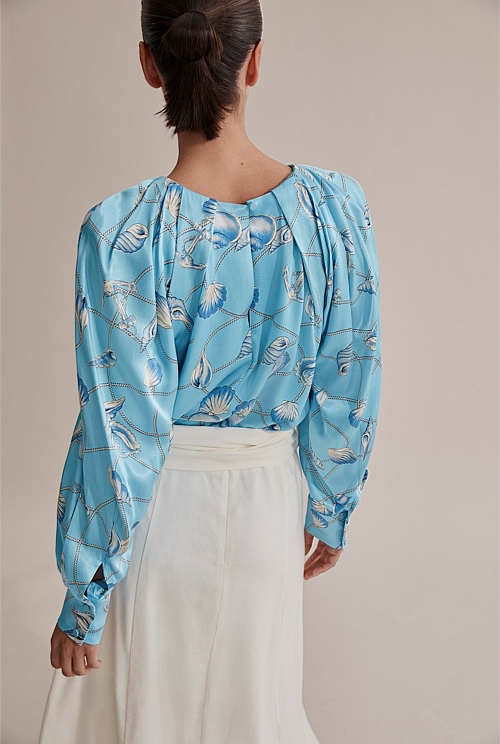 Aqua Shell Print Blouse - Shirts | Country Road