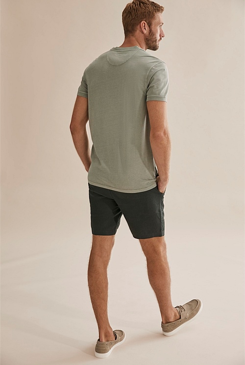Sage Garment Dyed Short Sleeve Henley T Shirts Country Road