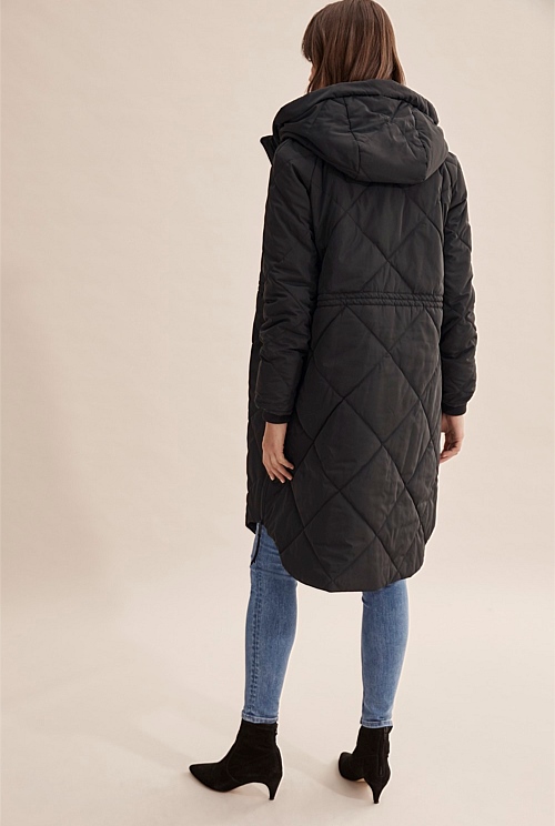 Black Longline Quilted Puffer - Jackets & Coats | Country Road