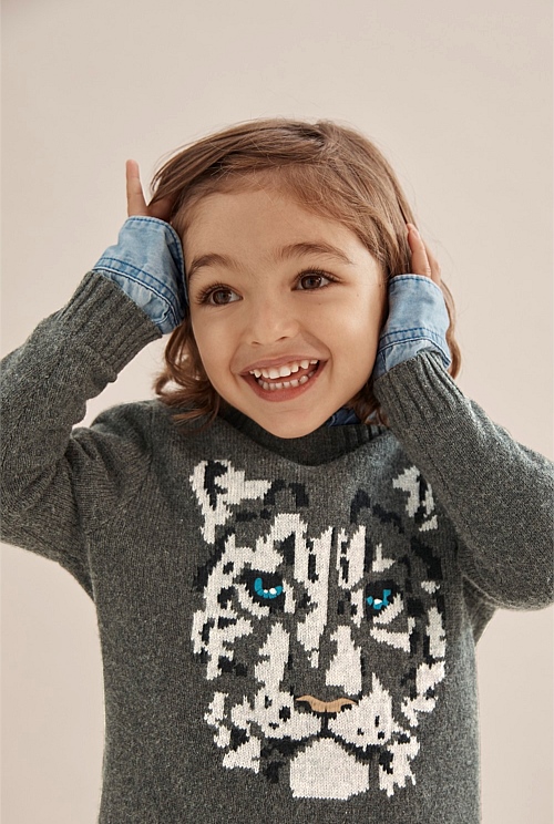 Charcoal Marle Snow Leopard Knit - Knitwear | Country Road