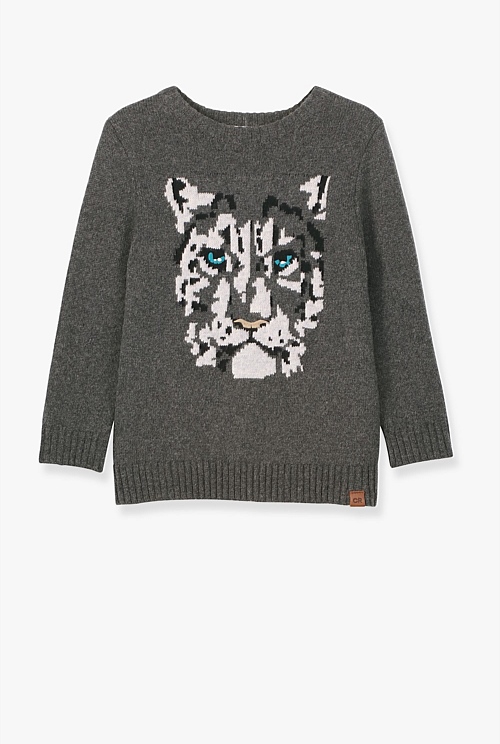 Charcoal Marle Snow Leopard Knit - Knitwear | Country Road