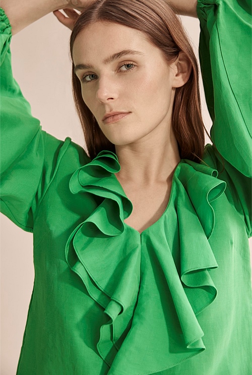 Vivid Green Ruffle Blouse - Shirts | Country Road