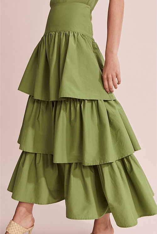 Kiwi Green Tiered Ruffle Skirt - Skirts | Country Road