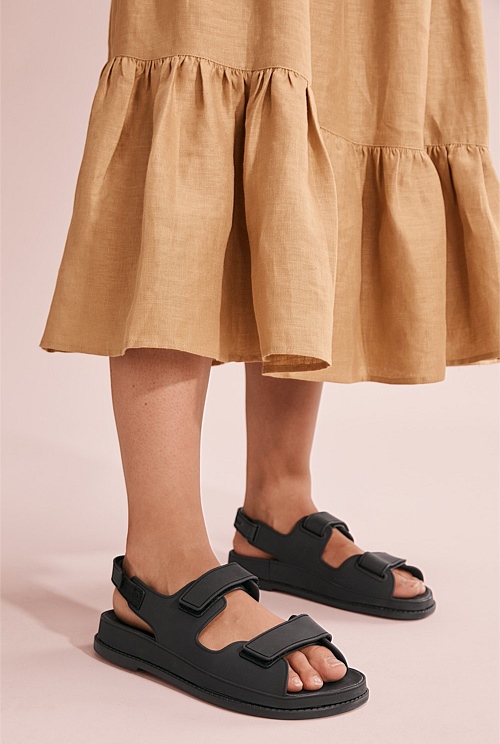 Black CR Two Strap Sandal - Sandals & Thongs | Country Road